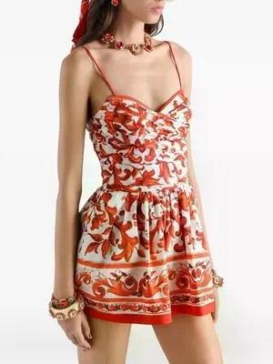 Dolce & Gabbana Majolica Print Poplin Short Dress