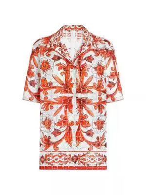 Dolce & Gabbana Majolica Print Broderie Anglaise Lace Shirt - White