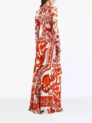 Dolce & Gabbana Majolica-print Organzine Long Dress - Orange