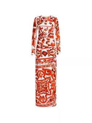 Dolce & Gabbana Majolica-print Organzine Long Dress - Orange