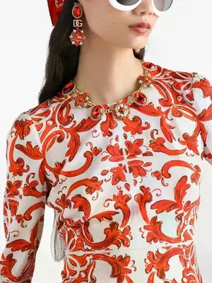 Dolce & Gabbana Majolica-print Charmeuse Fitted Top
