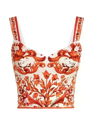 Dolce & Gabbana Majolica Print Poplin Top - Orange