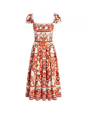 Dolce & Gabbana Majolica-print Poplin Dress - Orange