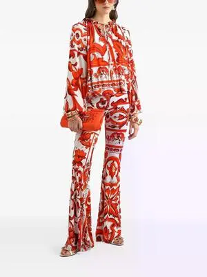 Dolce & Gabbana Orange And Floral Print Long Flared Trousers