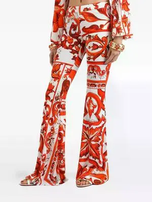 Dolce & Gabbana Orange And Floral Print Long Flared Trousers