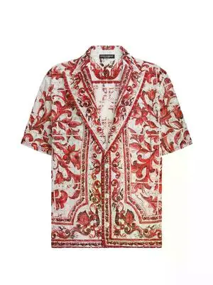 Dolce & Gabbana Vanity Shirt In Majolica-print Broderie Anglaise Lace - Red