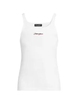 Dolce & Gabbana Cotton Tank Top With Dg Embroidery - White