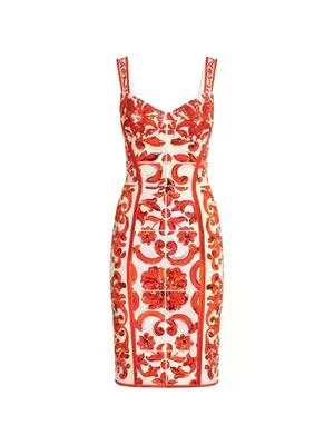 Dolce & Gabbana Majolica-print Charmeuse Short Dress - White