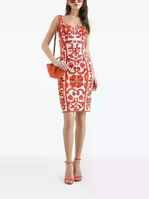 Dolce & Gabbana Majolica-print Charmeuse Short Dress - White