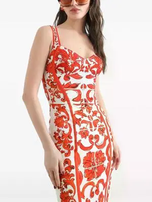 Dolce & Gabbana Majolica-print Charmeuse Short Dress - White