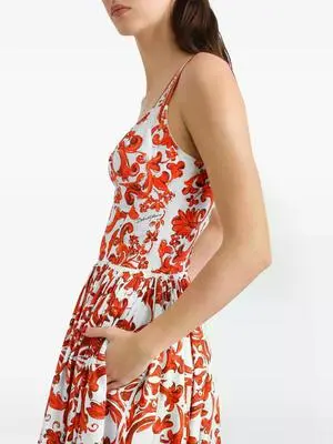 Dolce & Gabbana Majolica-print Long Poplin Dress - White