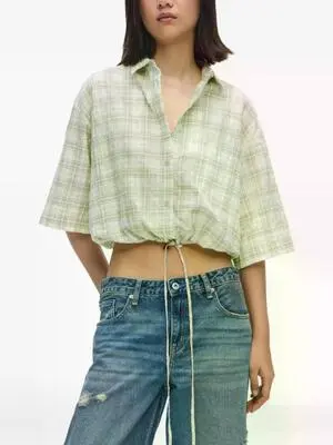 Karl Lagerfeld Cropped Checked Cotton Blouse