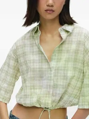 Karl Lagerfeld Cropped Checked Cotton Blouse