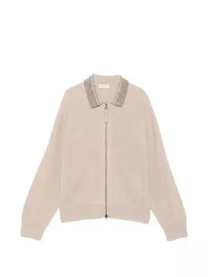 Brunello Cucinelli Embellished Zip-up Cardigan - Neutrals