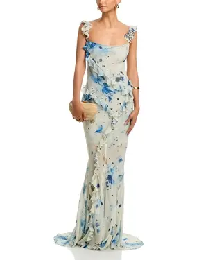 Paris Georgia Silk Ruffled Maxi Dress