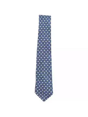 Kiton Silk Floral Print Neck Tie - Blue