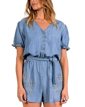 Elan Puff Sleeve Romper - Blue