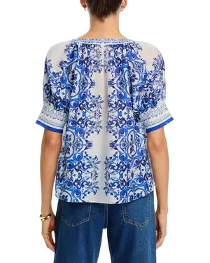 Alice + Olivia Thalia Puff Sleeve Button Front Top