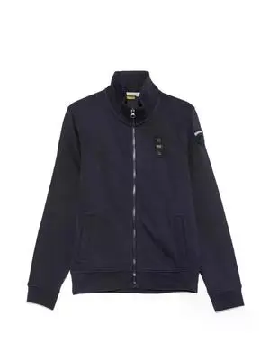 BLAUER. Zip-up Sweater With Logo Patch - Blue