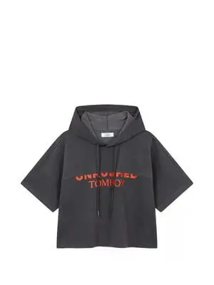 STUDIO TOMBOY Short Sleeve Hoodie With Logo Print - Black