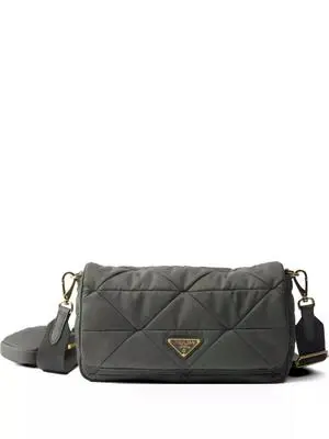Prada Re-nylon Padded Shoulder Bag With Enamel Triangle Logo - Grey