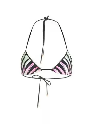 Roberto Cavalli Zebra Print Triangle Bikini Top - Black