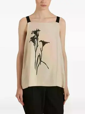 SLOWEAR Floral-print Square-neck Sleeveless Top