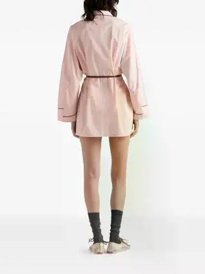 Prada Cotton Shirt Dress With Contrasting Piping And Leather Belt