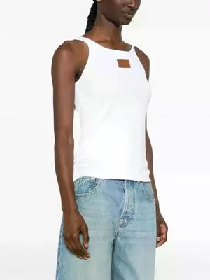 Fendi Logo Embroidered Ribbed Tank Top