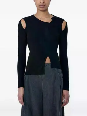 LIMI FEU Ribbed-knit Cut-out T-shirt - Black
