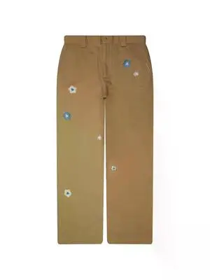 NAHMIAS Floral Embroidered Whipstitch Detail Trousers - Neutrals