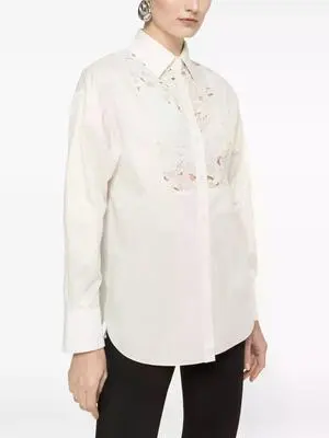 NISSA Floral Embroidered Cotton Shirt - White