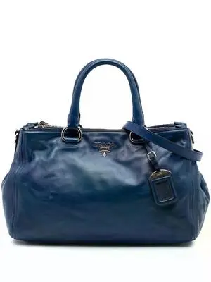Prada Soft Calf Double Zip Convertible Tote Satchel