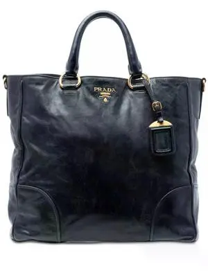 Prada Vitello Shine Convertible Tote Satchel - Black
