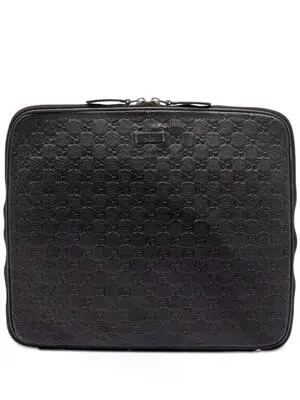 Gucci Embossed Leather Laptop Case Clutch Bag - Black