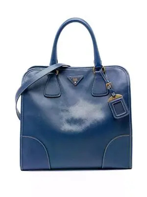 Prada Saffiano Lux Shopping Tote Satchel - Blue