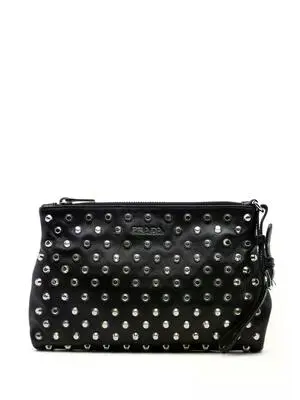 Prada Studded Leather Clutch Bag - Black