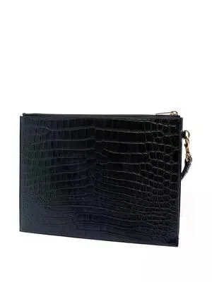 Saint Laurent Croc Embossed Leather Tiny Monogram Zipped Tablet Holder