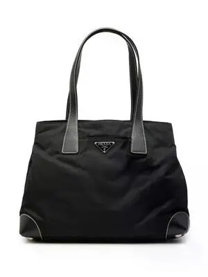 Prada Saffiano Trimmed Tessuto Shopper Tote Bag - Black