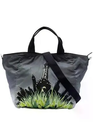 Prada Tessuto City And Jungle Print Tote Satchel - Grey
