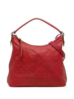 Gucci Embossed Leather Hobo Satchel - Red