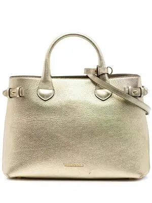 Burberry Medium Metallic Leather And House Check Banner Satchel - Gold