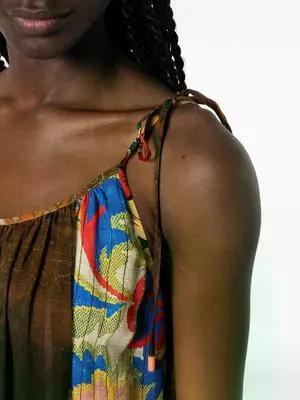 120% Lino Floral Print Maxi Dress