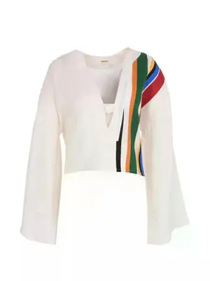 CALA DE LA CRUZ Striped Kimono-sleeve Top - Neutrals