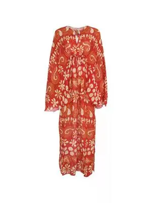CALA DE LA CRUZ Abstract Print Flared Sleeve Kaftan - Red