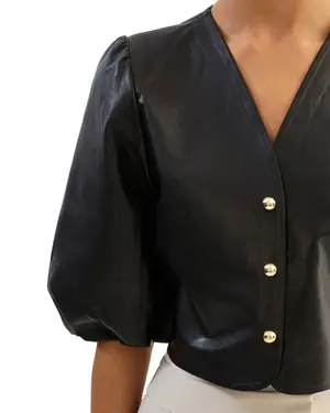 LAMARQUE Franka Leather Balloon Sleeve Blouse