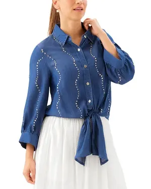 Karen Kane Blouson Sleeve Embellished Denim Shirt