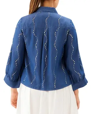 Karen Kane Blouson Sleeve Embellished Denim Shirt