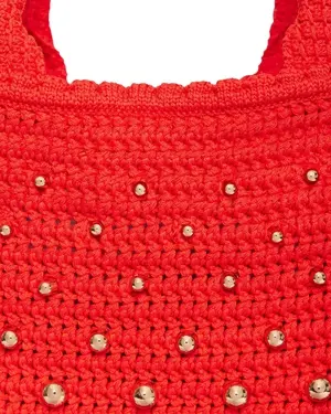 Sandro Eulalia Studded Crochet Tote Bag - Red