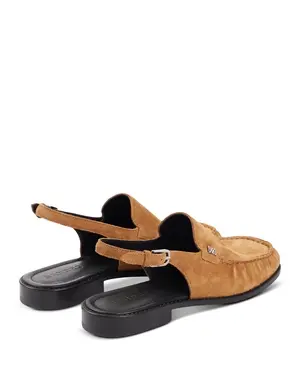 Sandro Leather Slingback Loafers - Beige